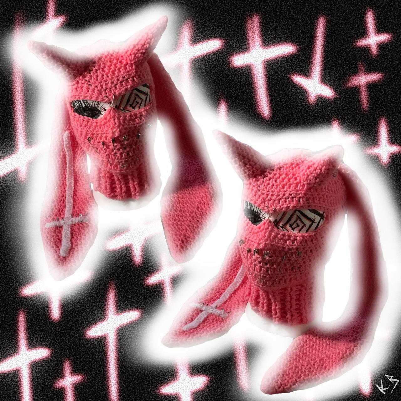Devil bunny balaclava 🩷💕 handmade crochet... - Depop