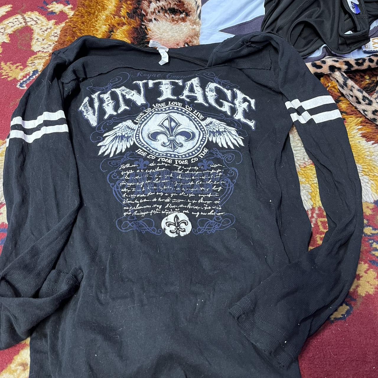 Girls affliction style longsleeve tee #emo #goth... - Depop