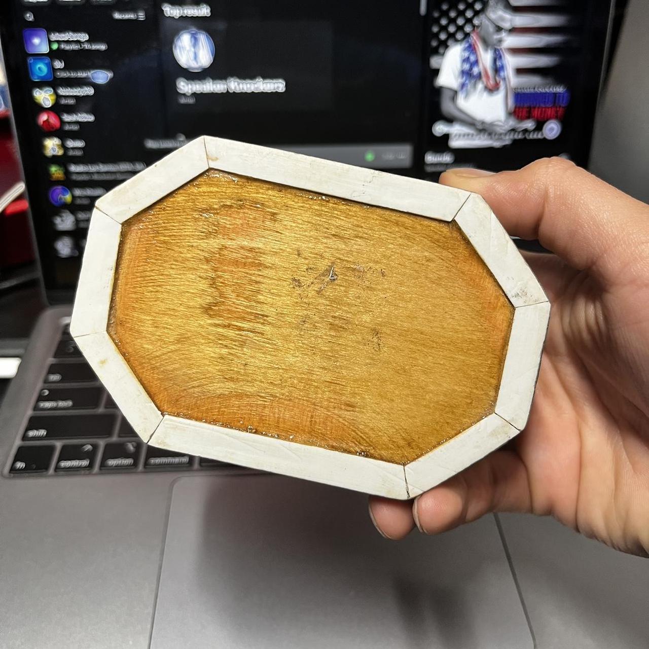 Vtg cute wooden abalone shell jewelry trinket box... | Depop