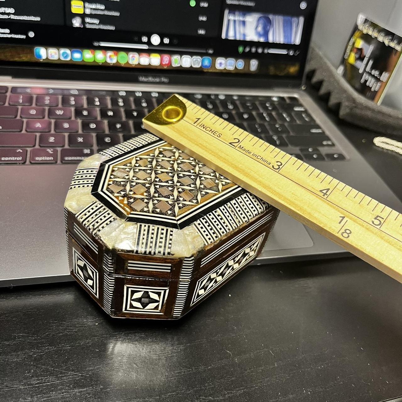 Vtg cute wooden abalone shell jewelry trinket box... | Depop