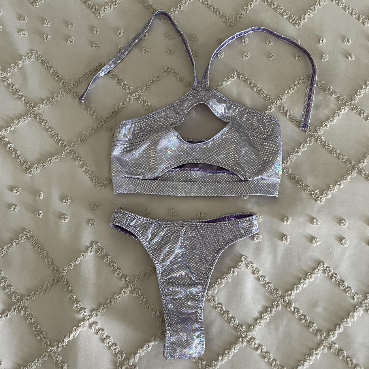 Roma purple holographic rave set Top and bottom size... - Depop