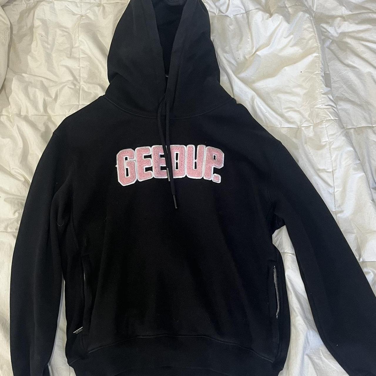 Pink/black Geedup hoodie Size XS, basically brand... - Depop