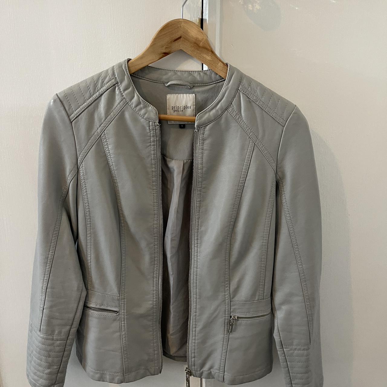 Grey leather jacket Brand new Size 8 Principles... - Depop