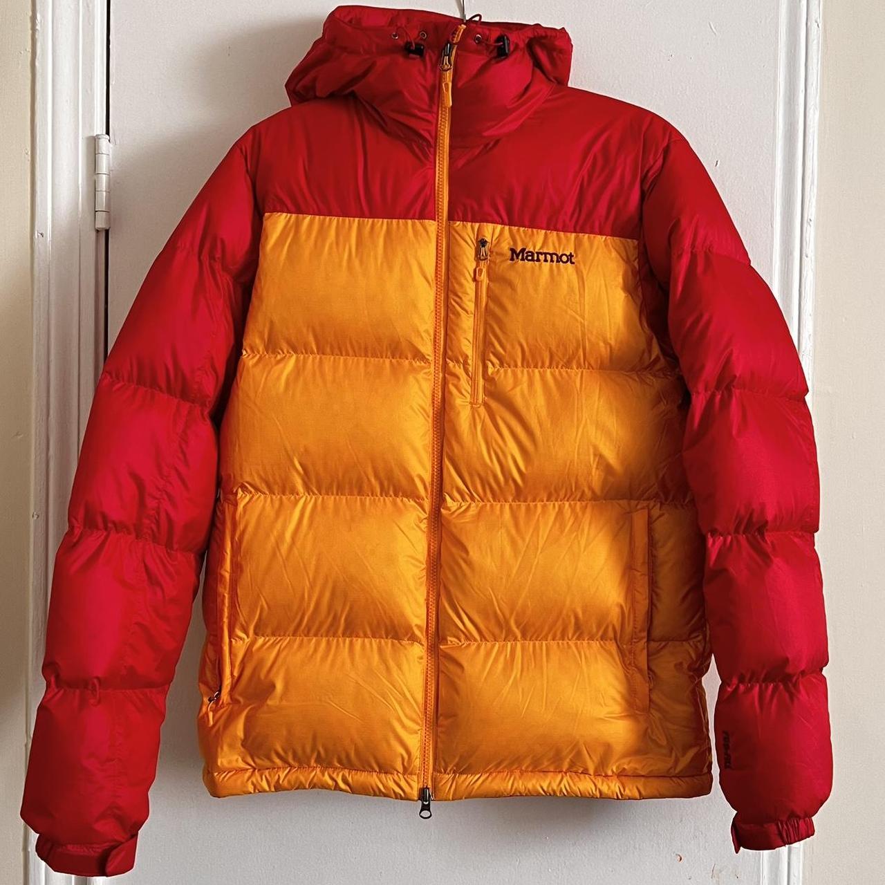 Marmot Guides Down puffer hoodie jacket. Red/gold.... - Depop