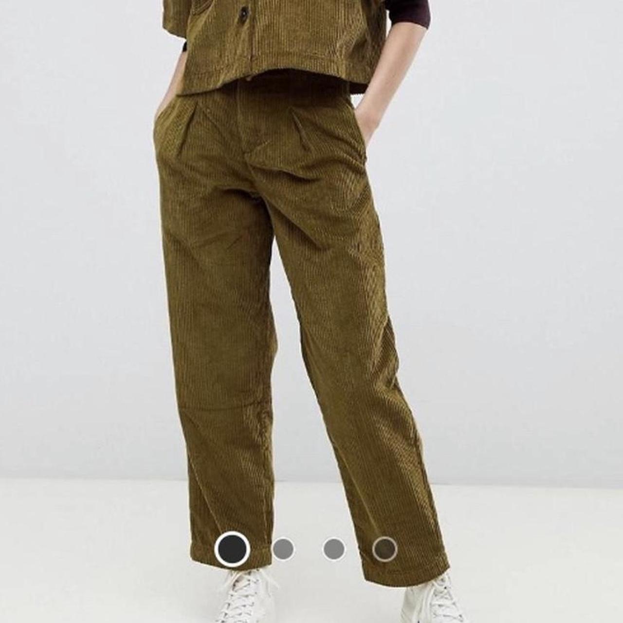 ASOS WHITE Olive Green Corduroy Trousers. Button &... - Depop