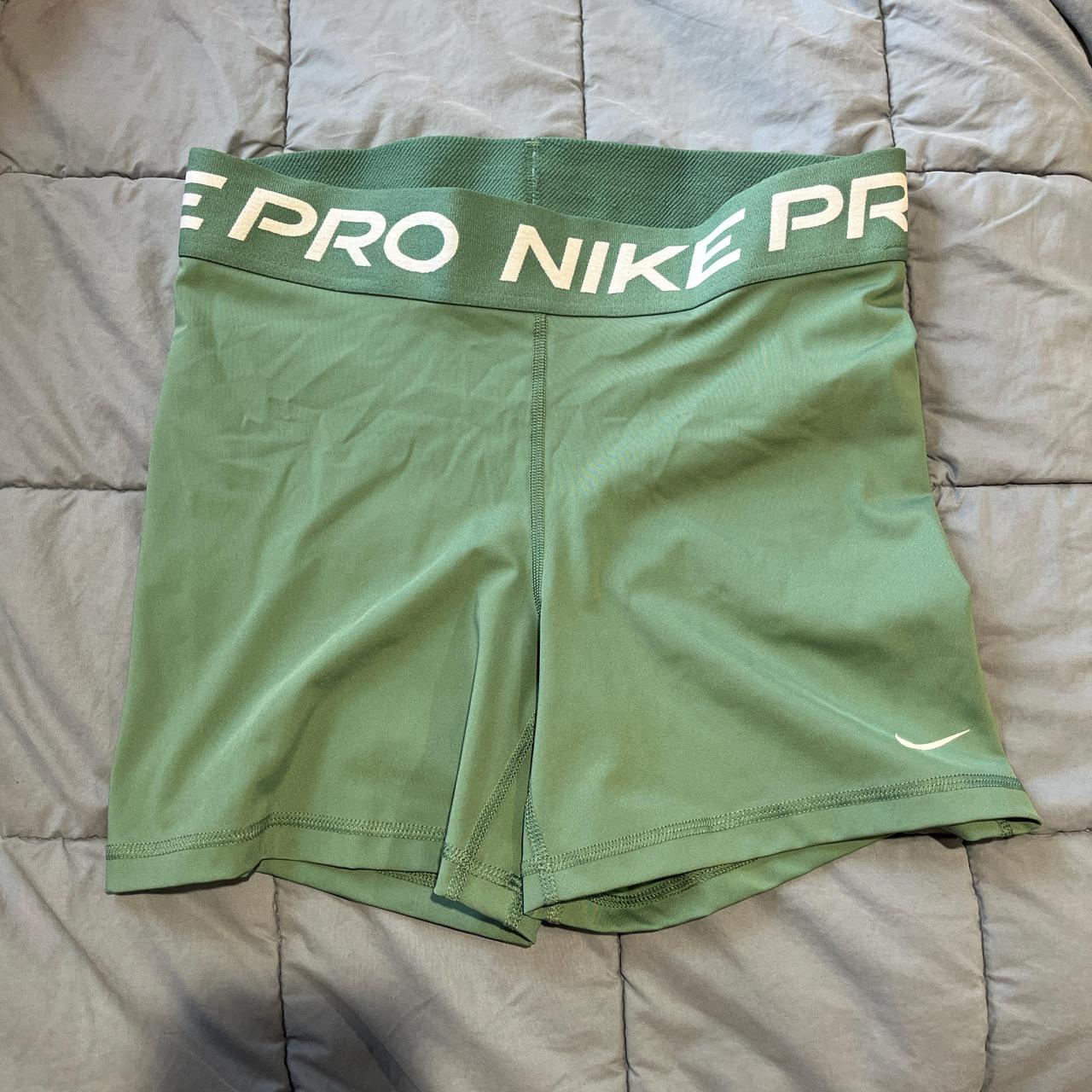 Medium Nike pro 5” shorts light green lightly worn ... | Depop