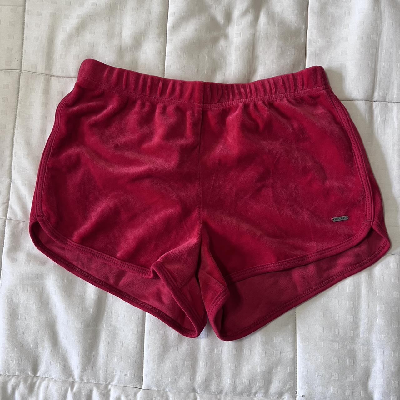 Hollister high rise red velvet shorts - Depop