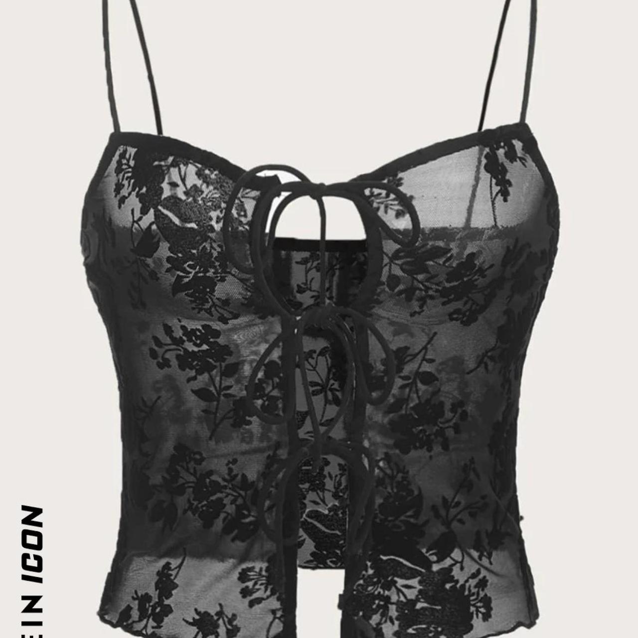 Sheer mesh/velvet tie up top. Size XS *out of the... - Depop