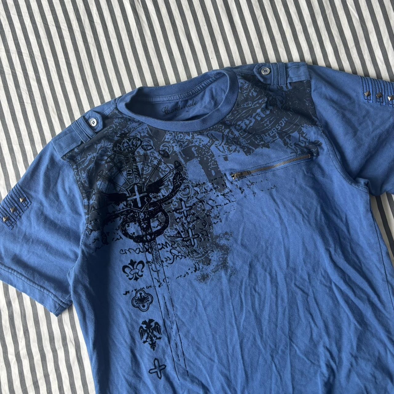 Good Y2K affliction blue zipper shirt, tagged small... | Depop