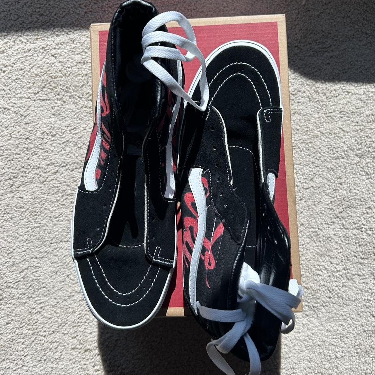 Custom Black and Red Vans sk8 hi trainers - never... - Depop