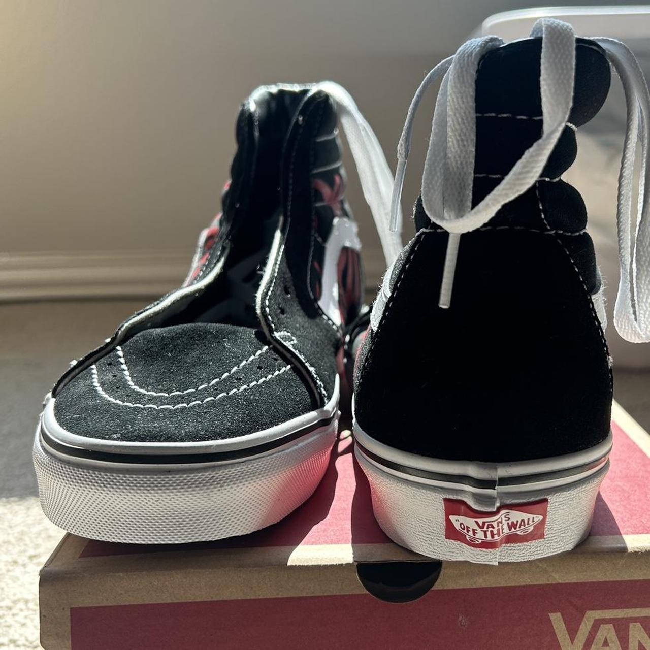 Custom Black and Red Vans sk8 hi trainers - never... - Depop