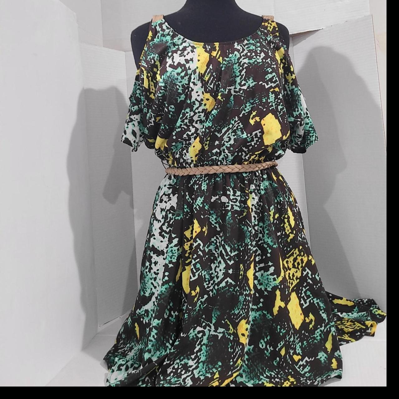 XOXO women's mini fit and flare multi print dress.... - Depop