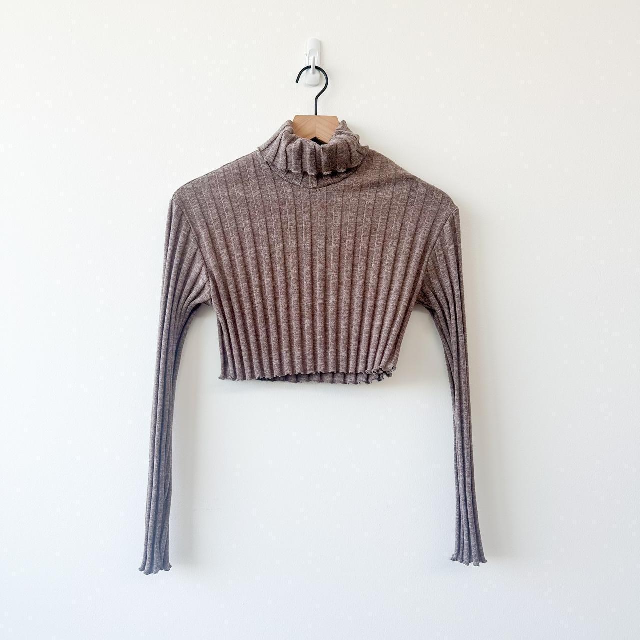 ZARA Brown Ribbed Turtleneck Knit Sweater Crop Top ... - Depop