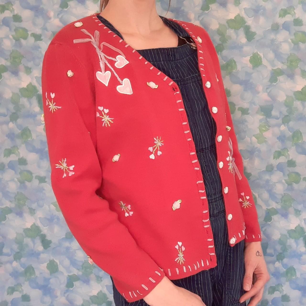 American Vintage Women's Pink and Red Cardigan | Depop