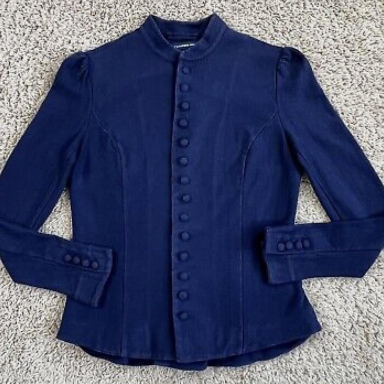 RALPH LAUREN Navy Blue Buttoned Mock Neck Riding... - Depop