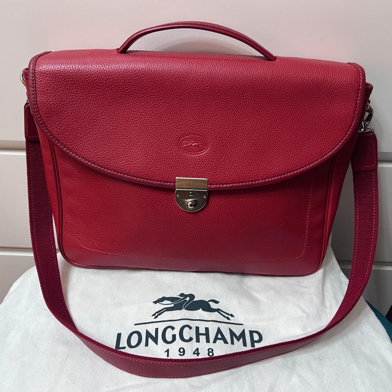 Longchamp Red Leather Briefcase Beautiful cherry red... - Depop