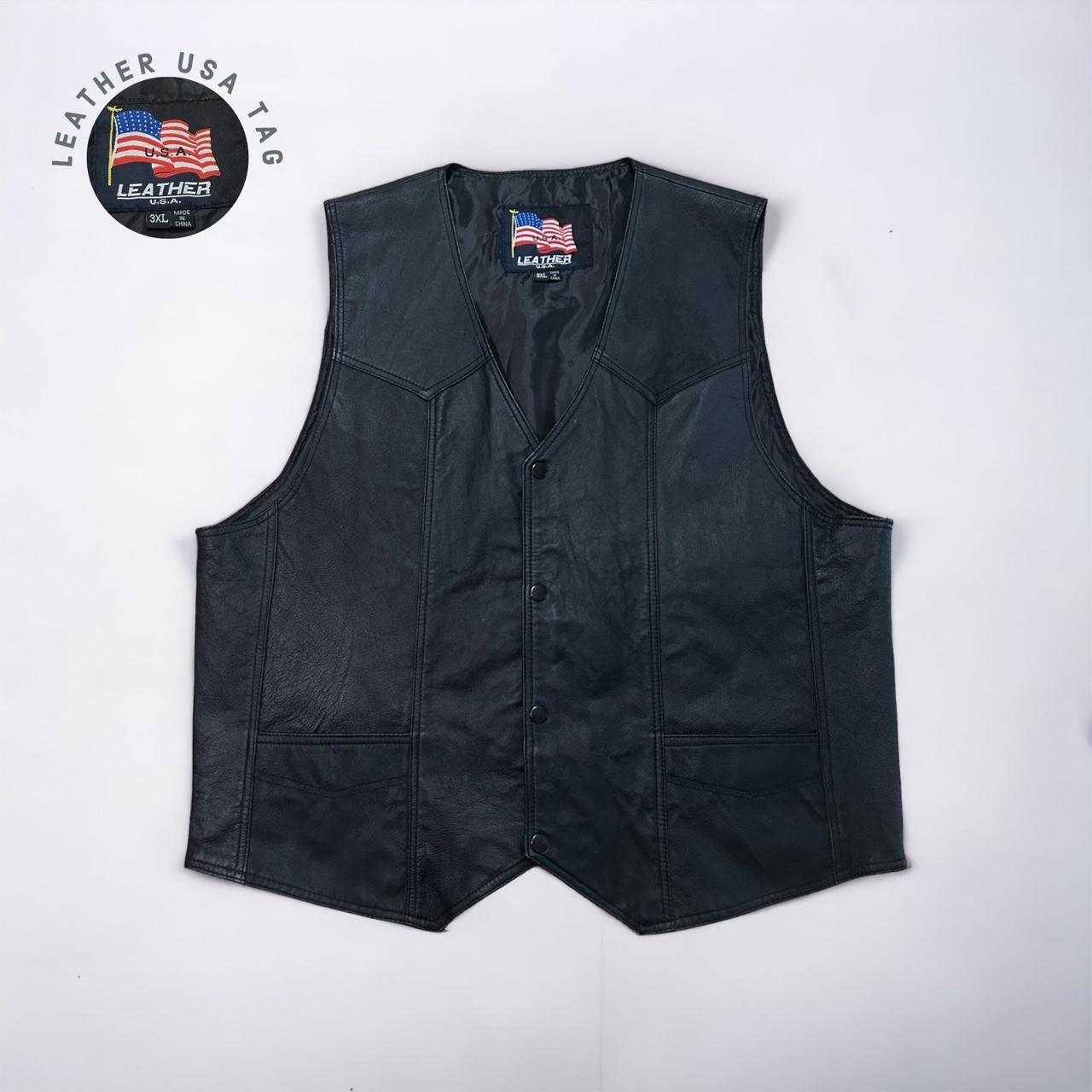 Black Leather "American Steel" Vest | [3XL]... - Depop