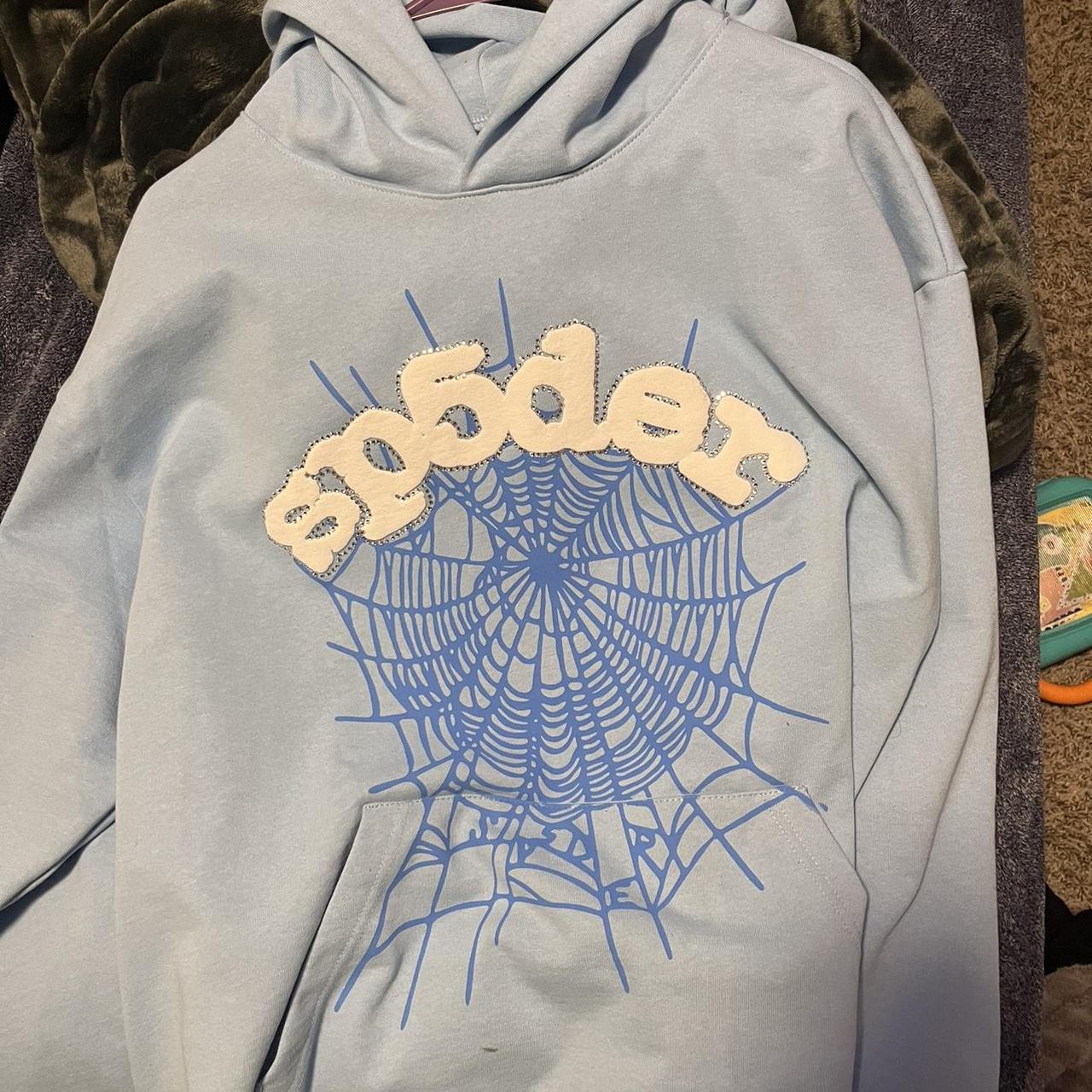 Sp5der hoodie light blue 2xL - Depop
