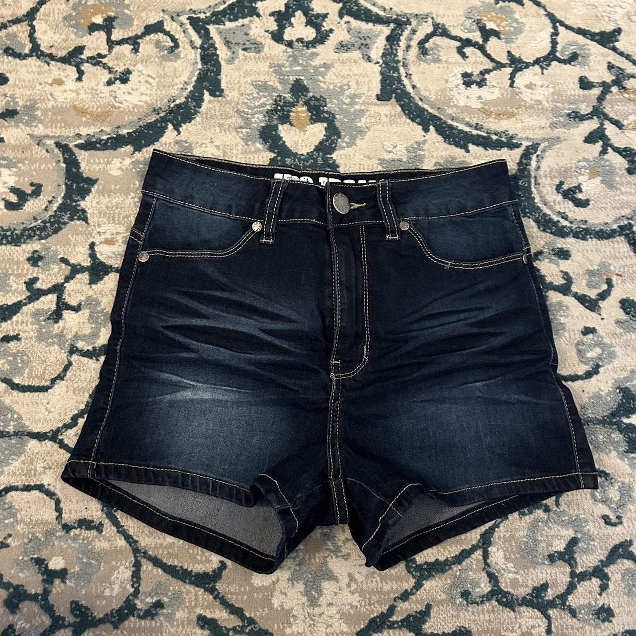 Dark blue high waisted jean shorts size 3/4!... - Depop