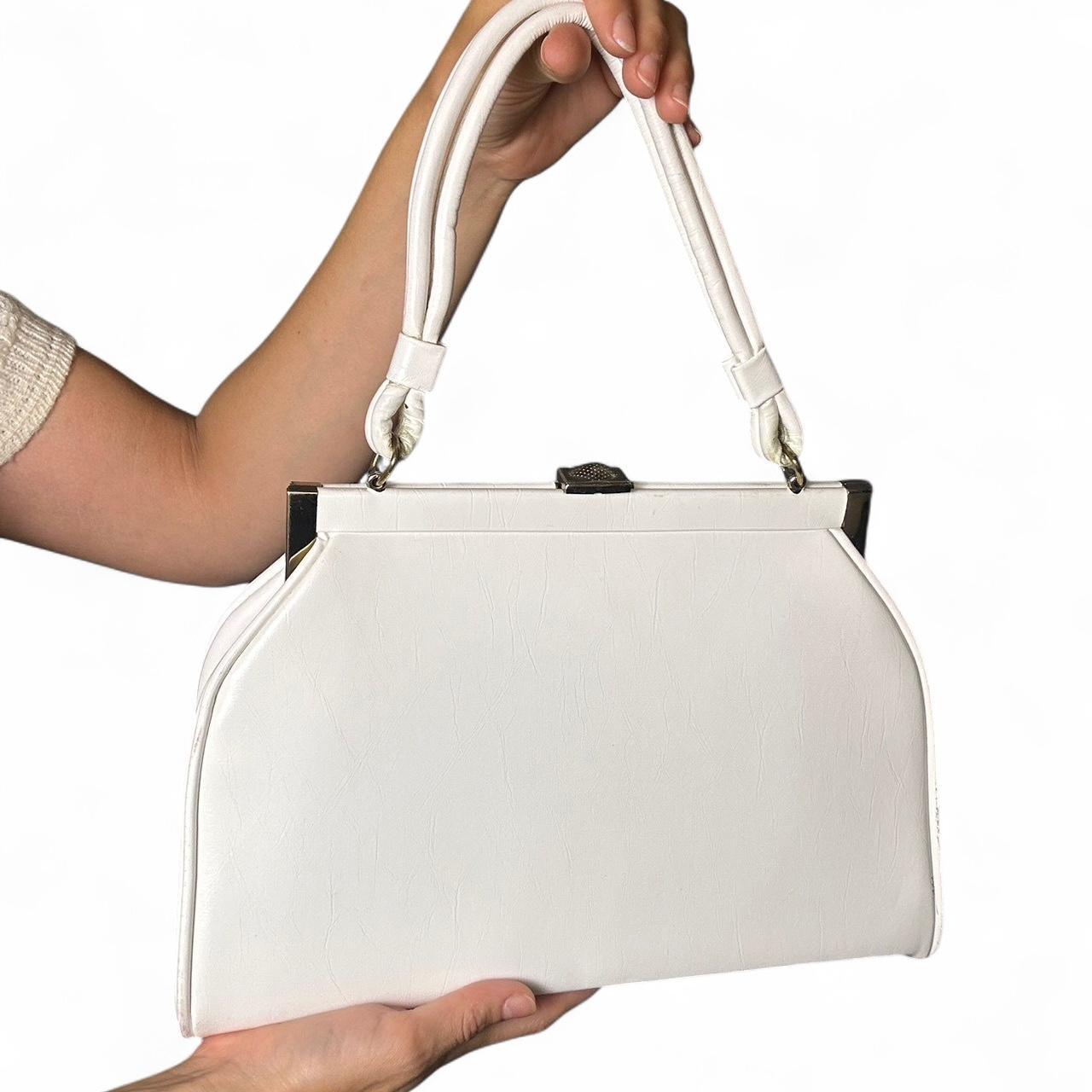 White GORGEOUS vintage 50s purse with gold hardware,... | Depop
