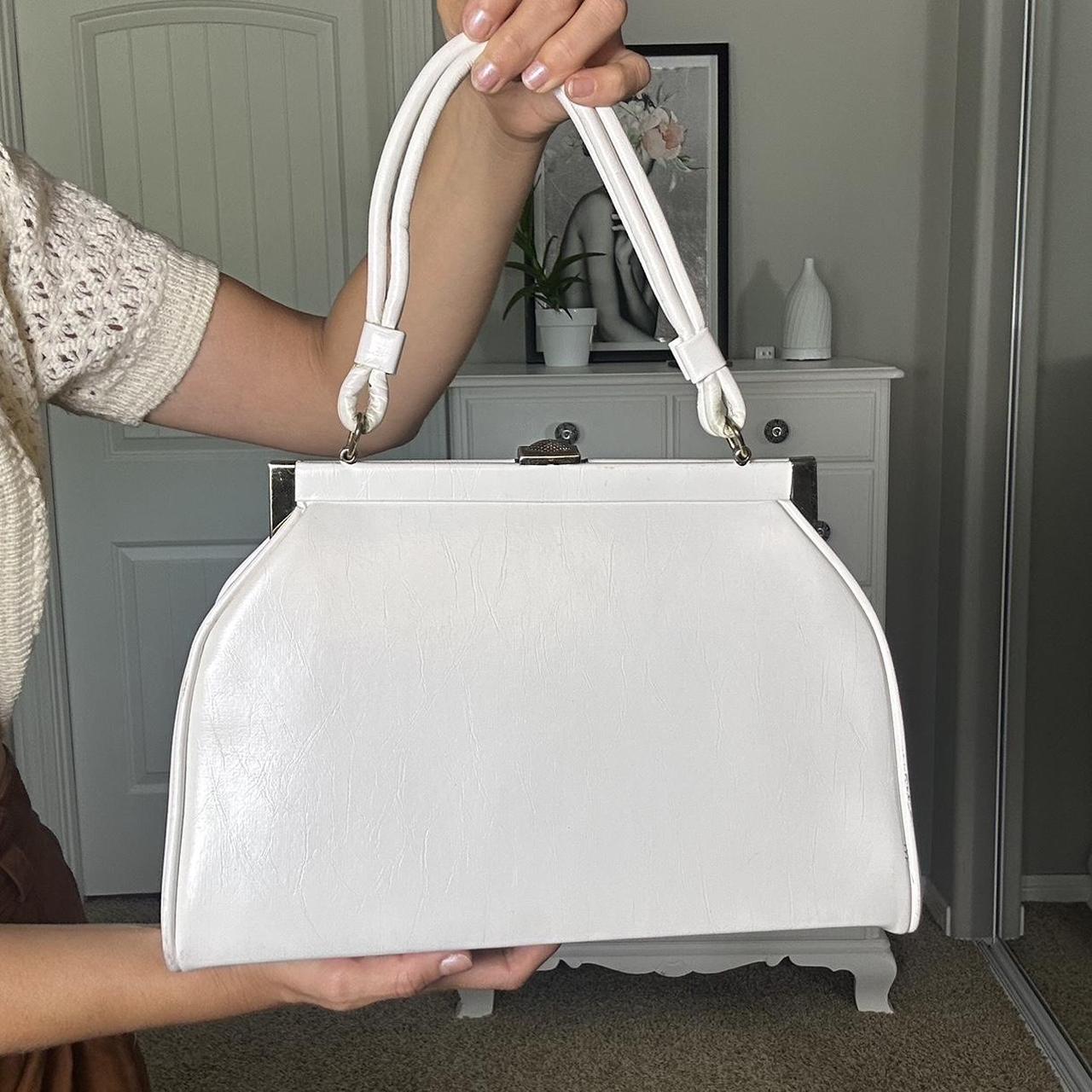 White GORGEOUS vintage 50s purse with gold hardware,... | Depop