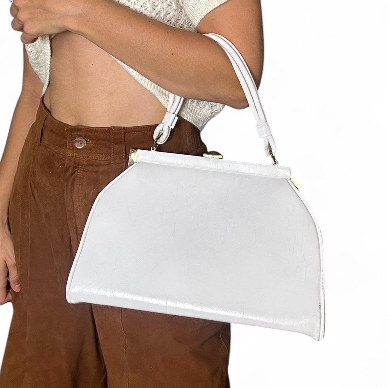 White GORGEOUS vintage 50s purse with gold hardware,... | Depop