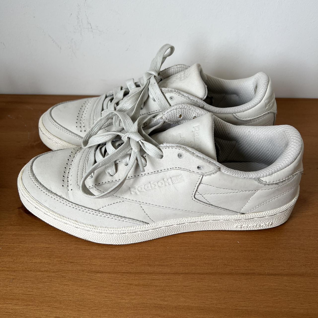 Reebok off white suede club c trainers, worn a few... - Depop