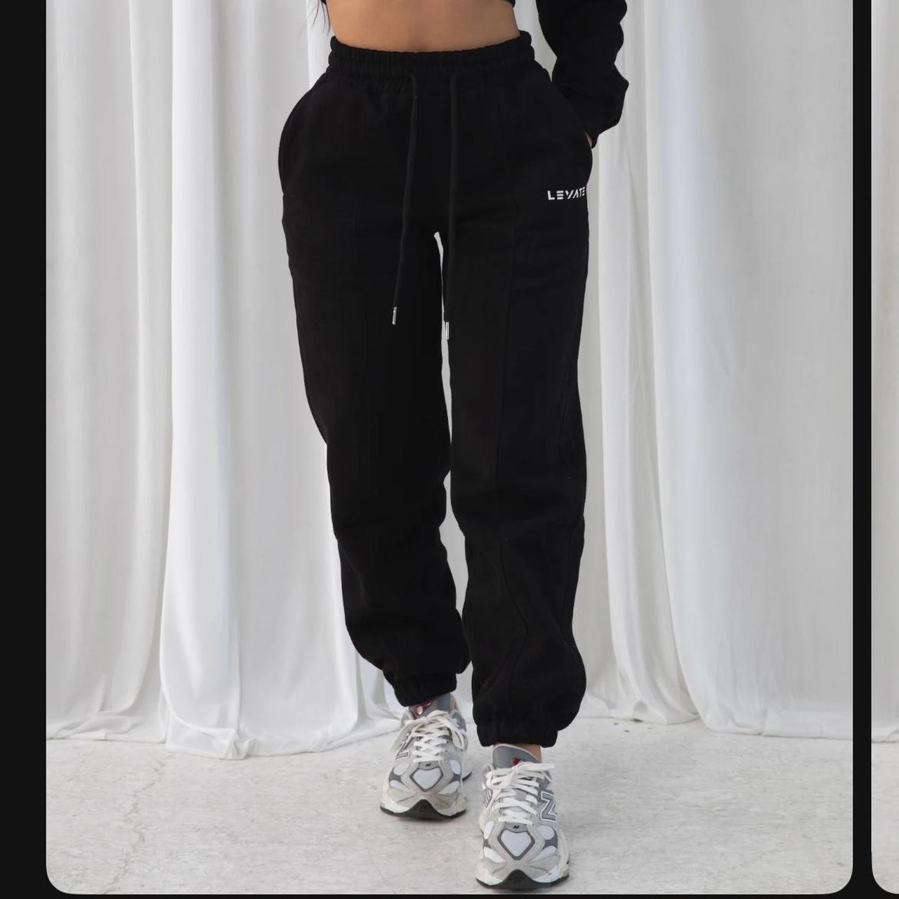 Levate Label black trackies worn twice only had them... - Depop