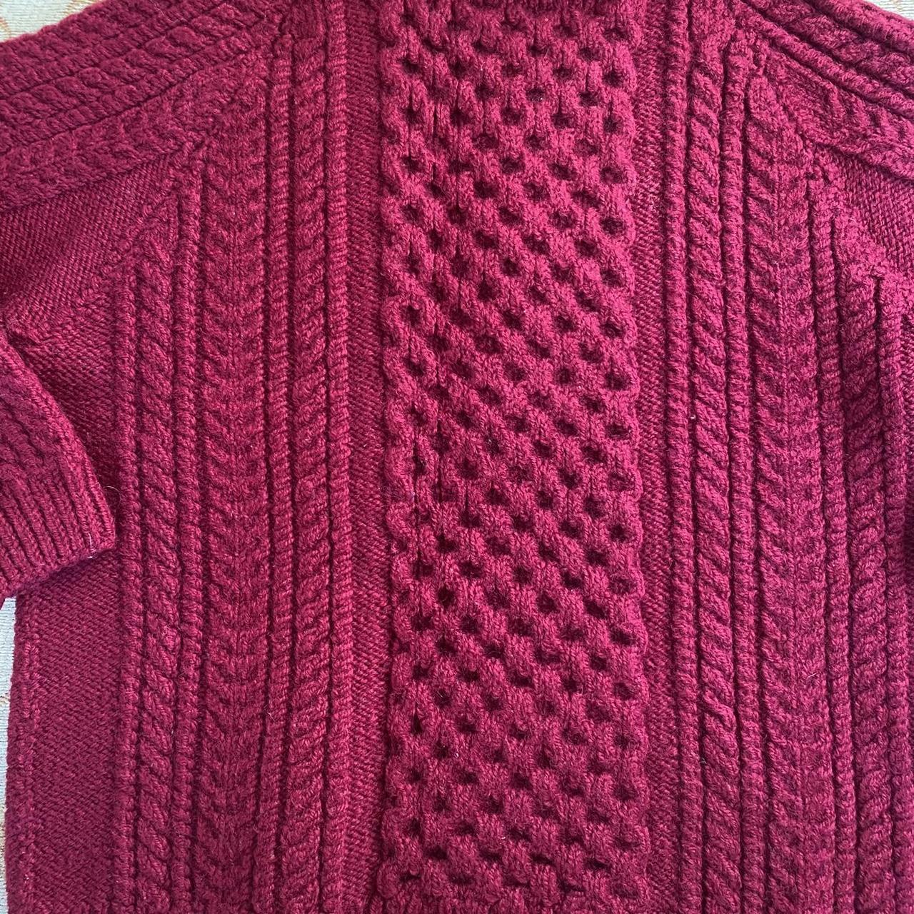 Irish hand knitted Aran fisherman’s jumper Burgundy... - Depop