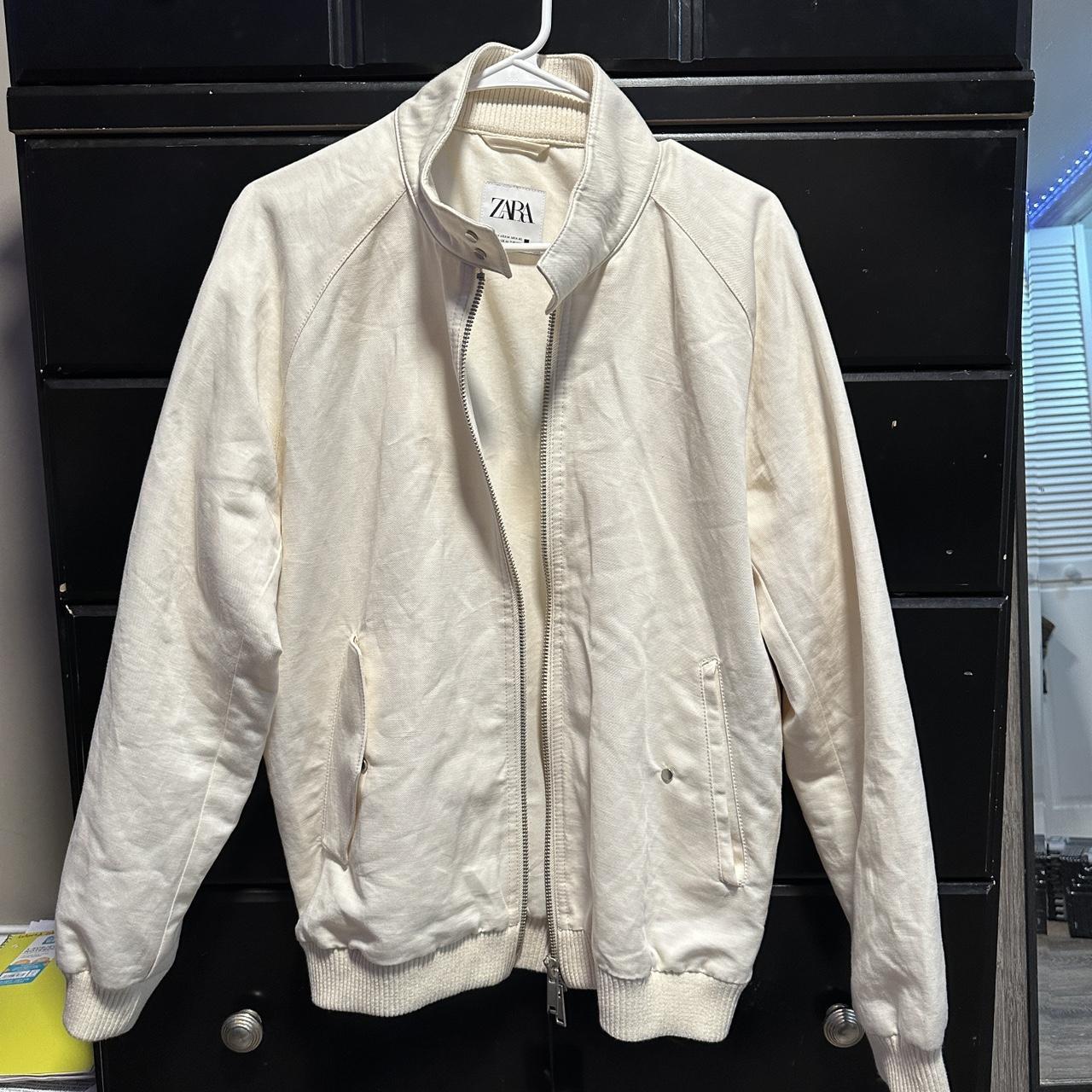 White ZARA biker/bomber jacket Color: White or kinda... - Depop
