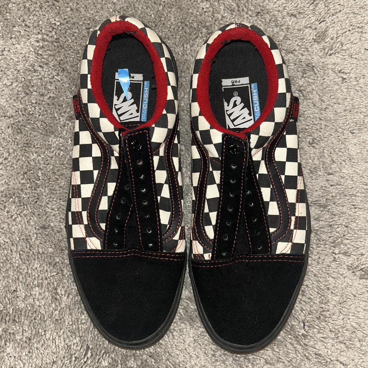 Red, black and white checkered Vans size 8.5 (in men’s) - Depop