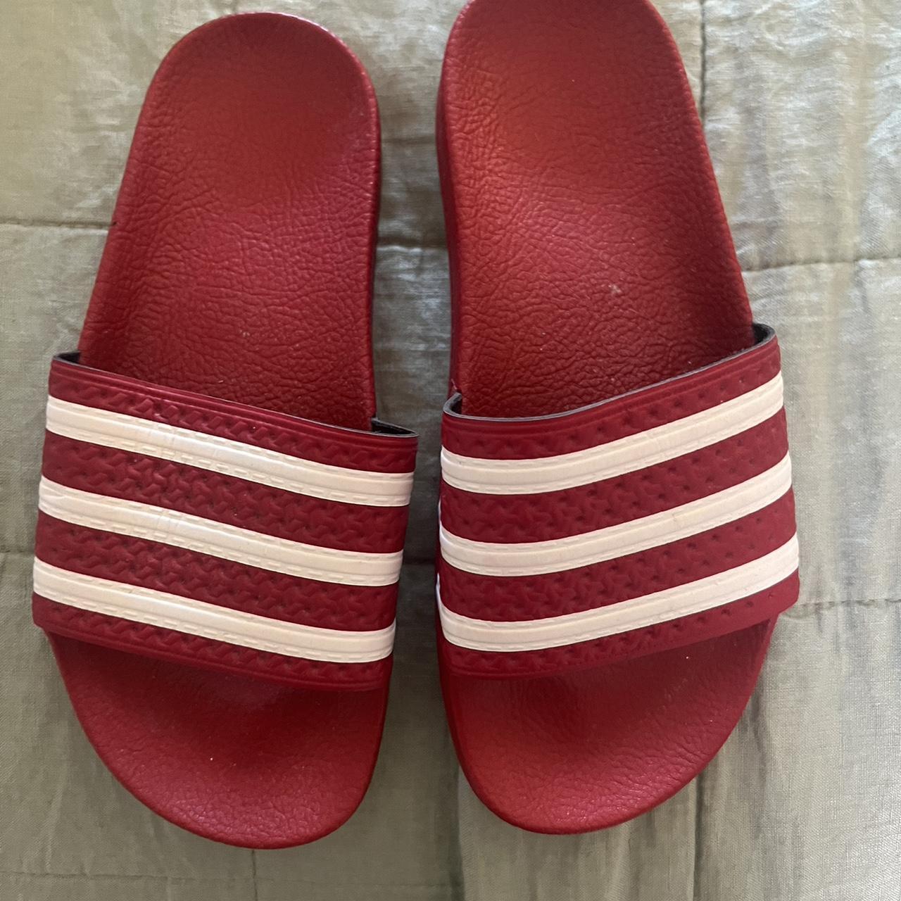Adidas Red slides. Uk 5. Au 7 like new barely worn - Depop