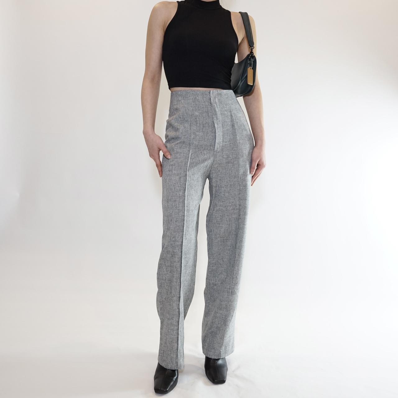 Unique high waisted straight grey pants Simple,... - Depop