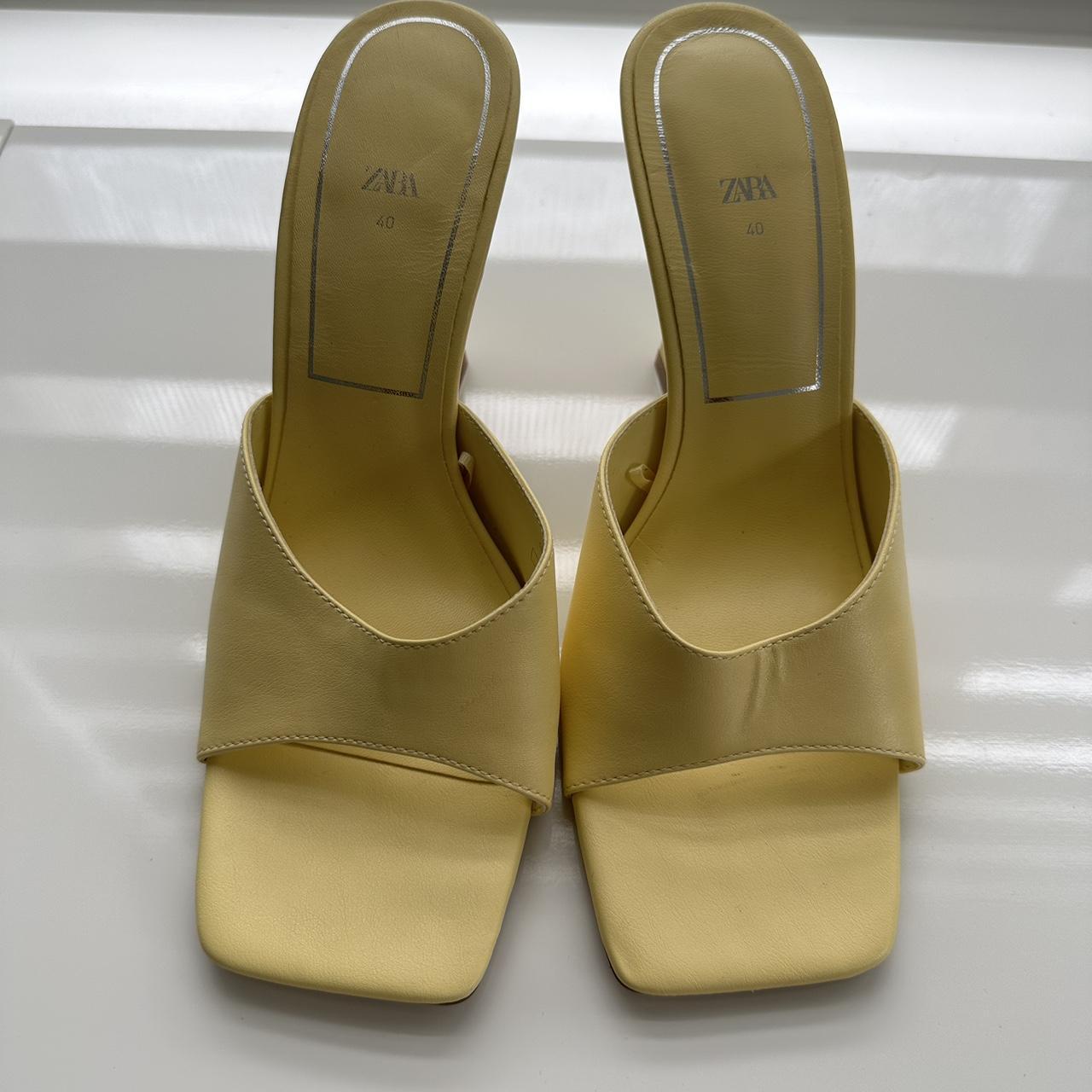 Yellow Zara Square Toe Heels worn once.... - Depop