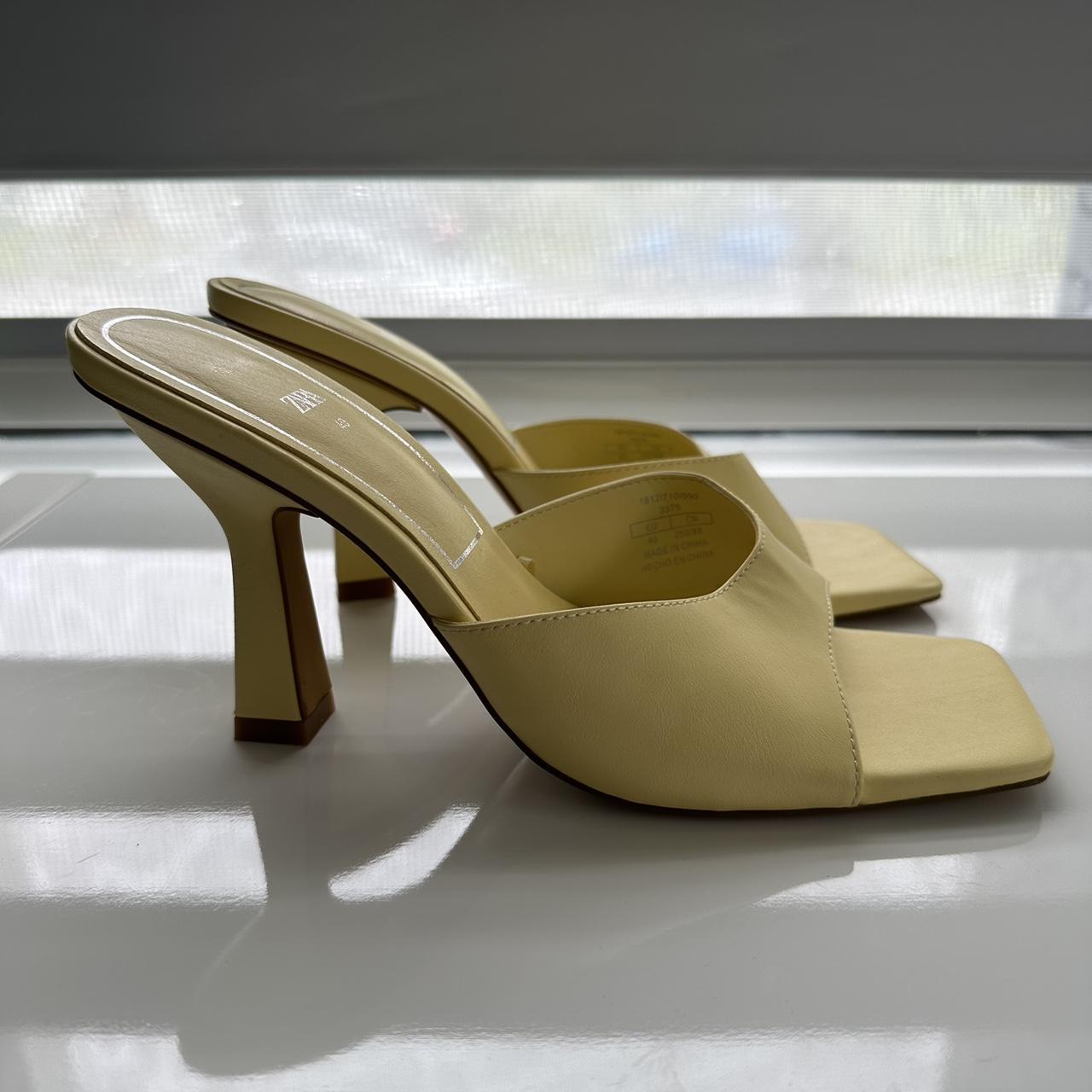 Yellow Zara Square Toe Heels worn once.... - Depop