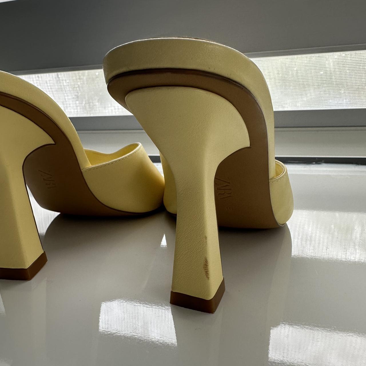 Yellow Zara Square Toe Heels worn once.... - Depop