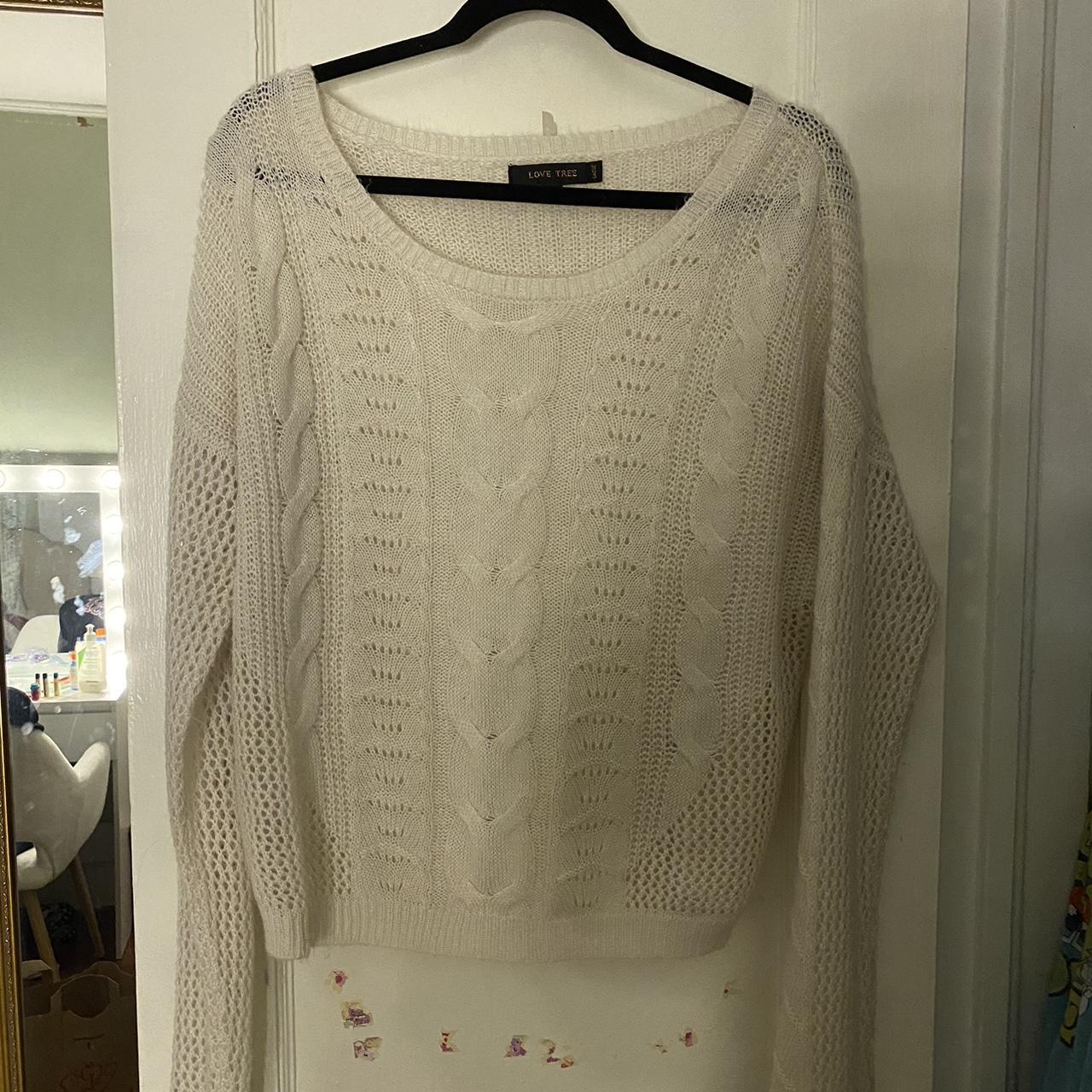 love tree white knitted sweater the sweater has... - Depop