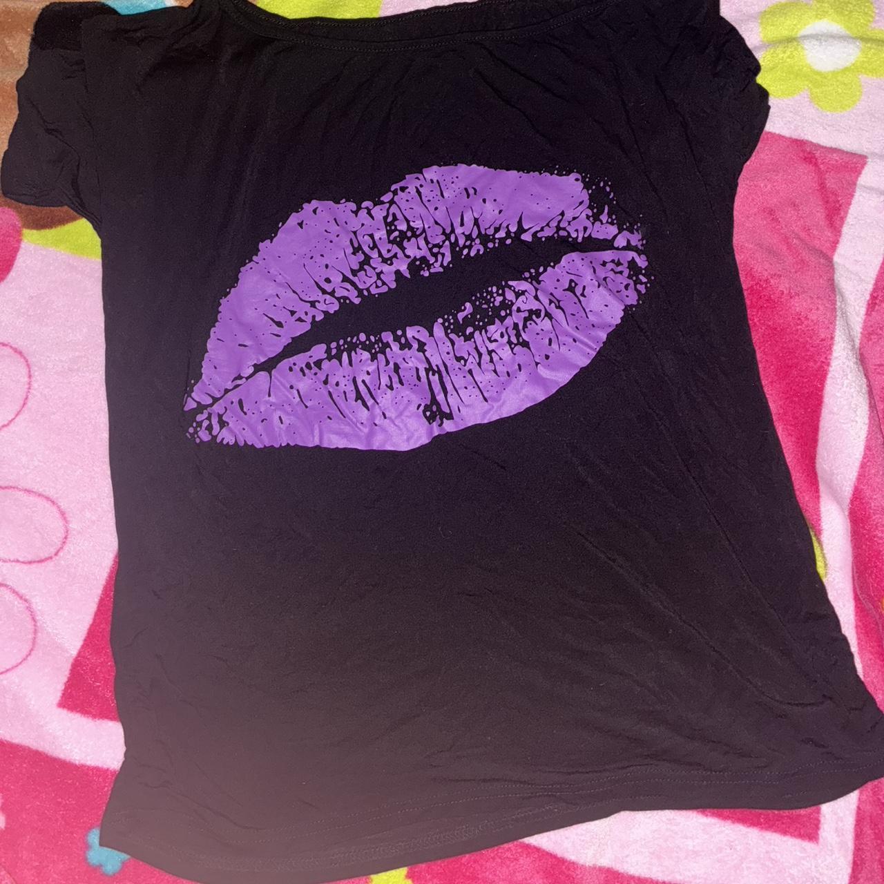 purple kissy lips off the shoulder shirt, doesnt... | Depop