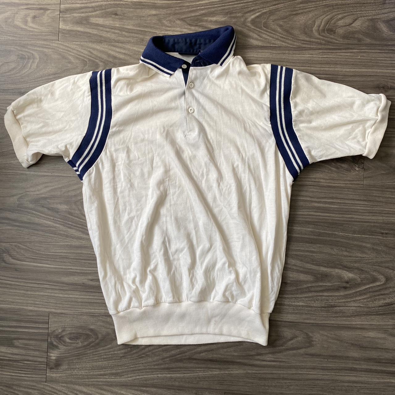 Vintage 80’s Gap Polo. Cream colored with navy... - Depop
