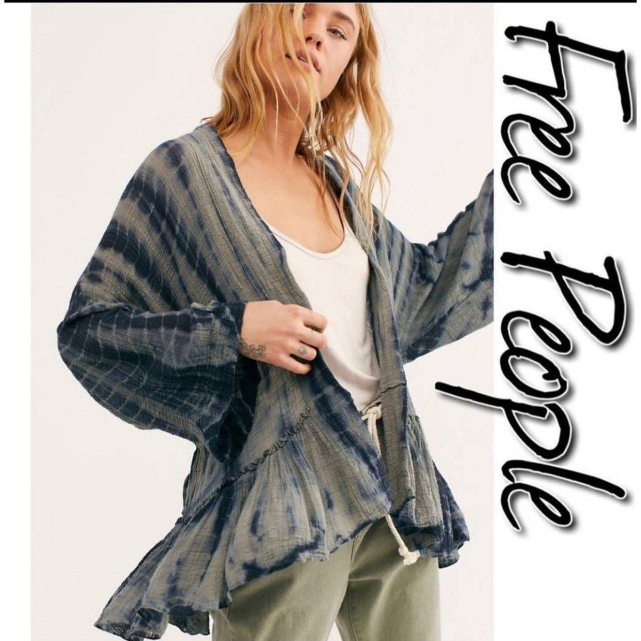 Free People Women's Blue and Green Top | Depop