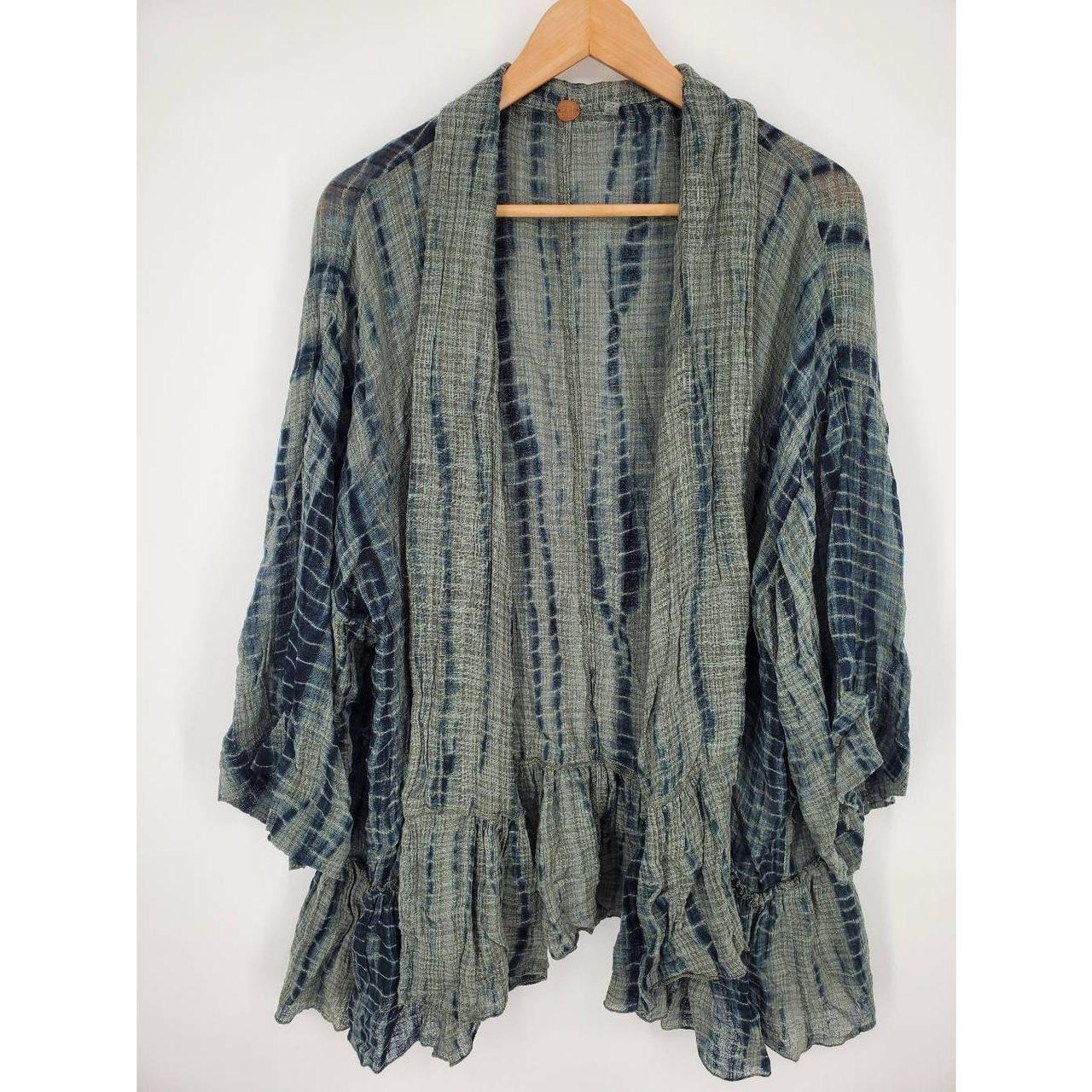 Free People Women's Blue and Green Top | Depop
