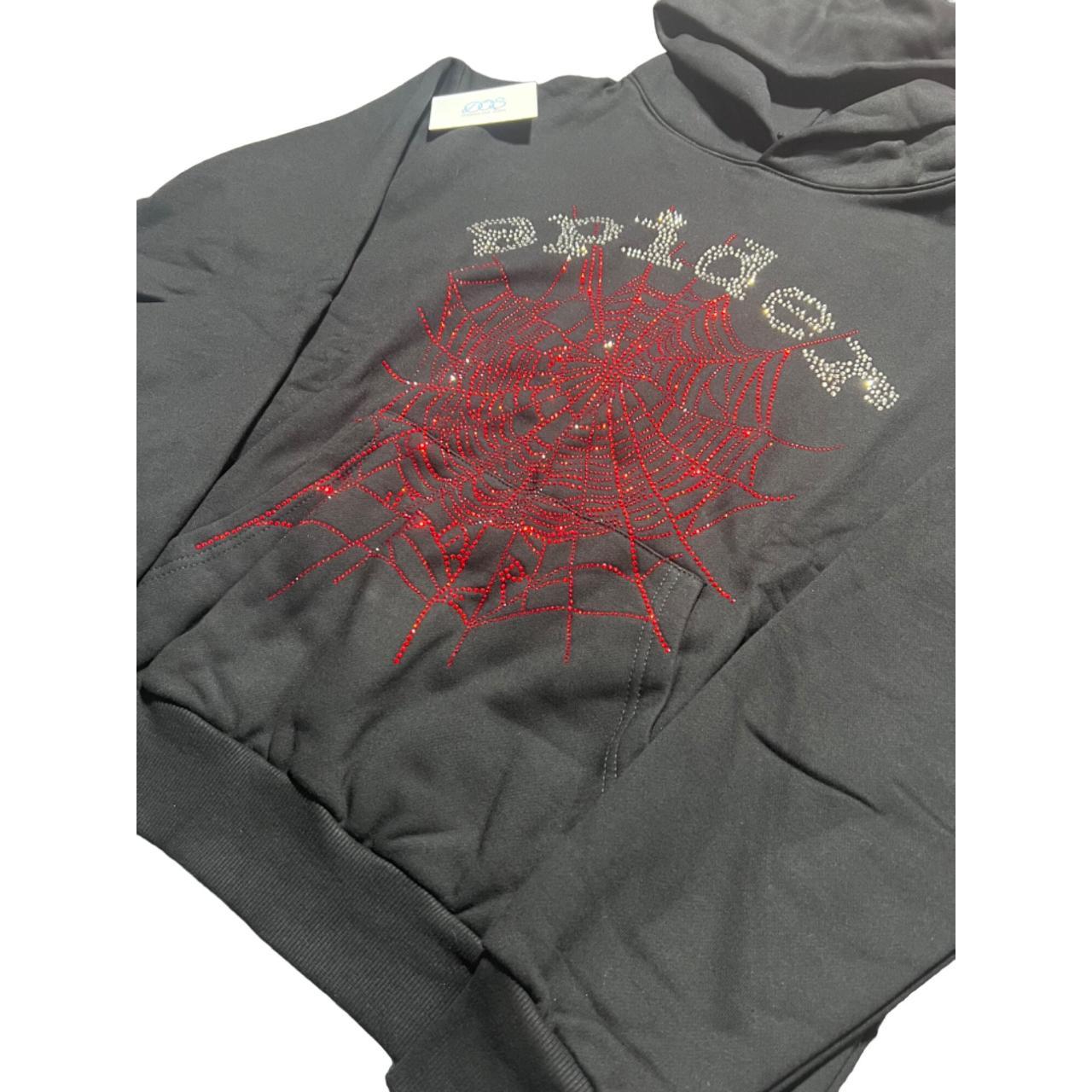 -Sp5der worldwide OG rhinestone Hoodie black - Size... - Depop