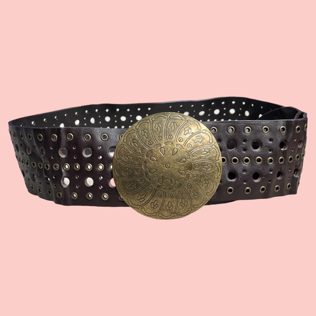 y2k chunky studded belt Dark brown faux leather... - Depop