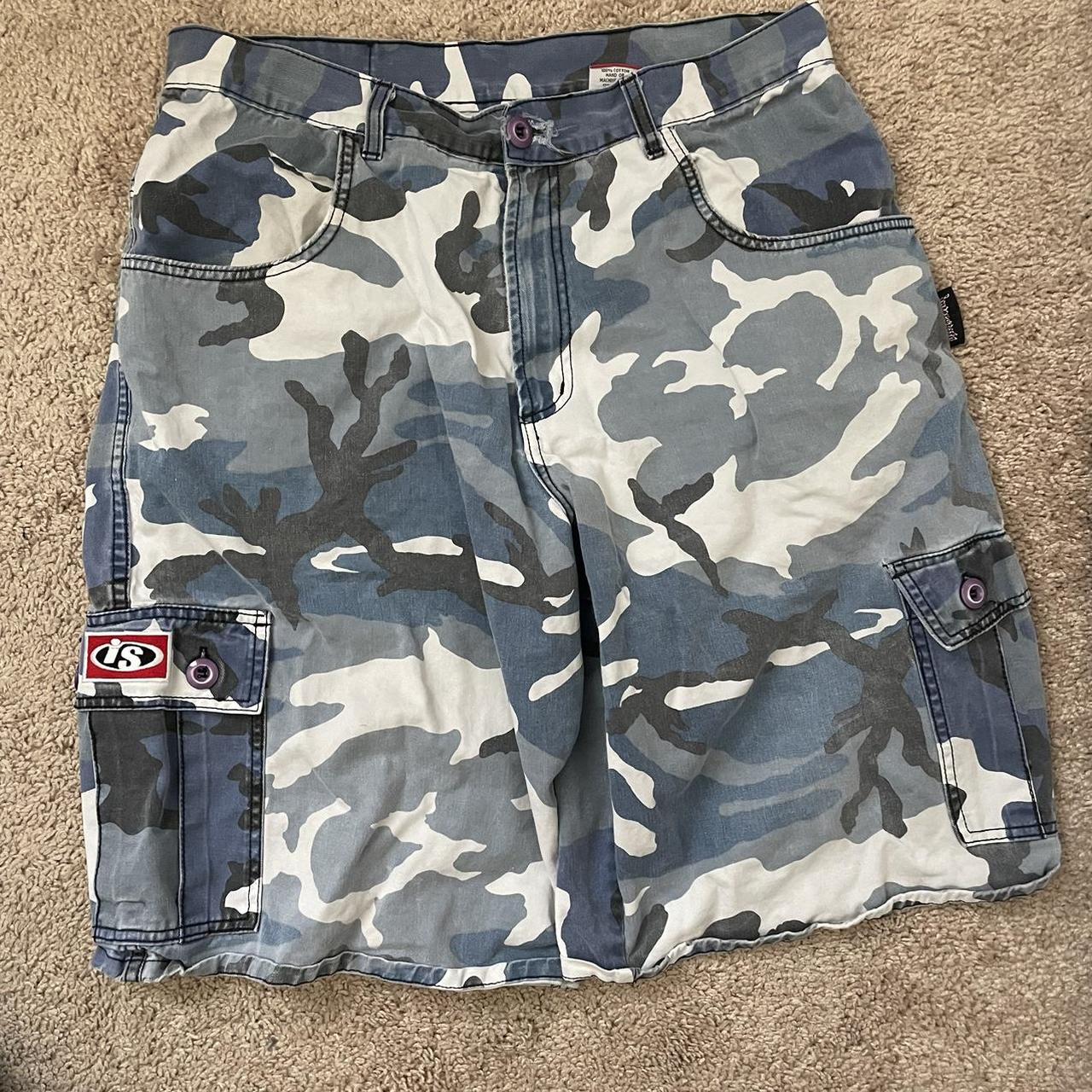 Super baggy Rare Interstate Blue camo jorts. JNCO... - Depop