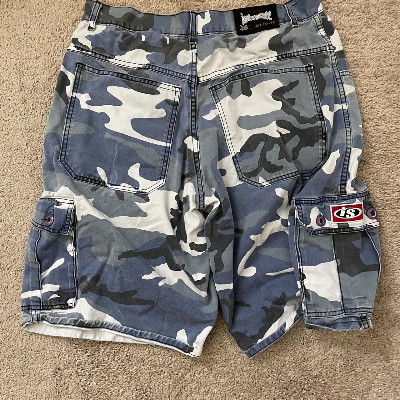 Super baggy Rare Interstate Blue camo jorts. JNCO... - Depop