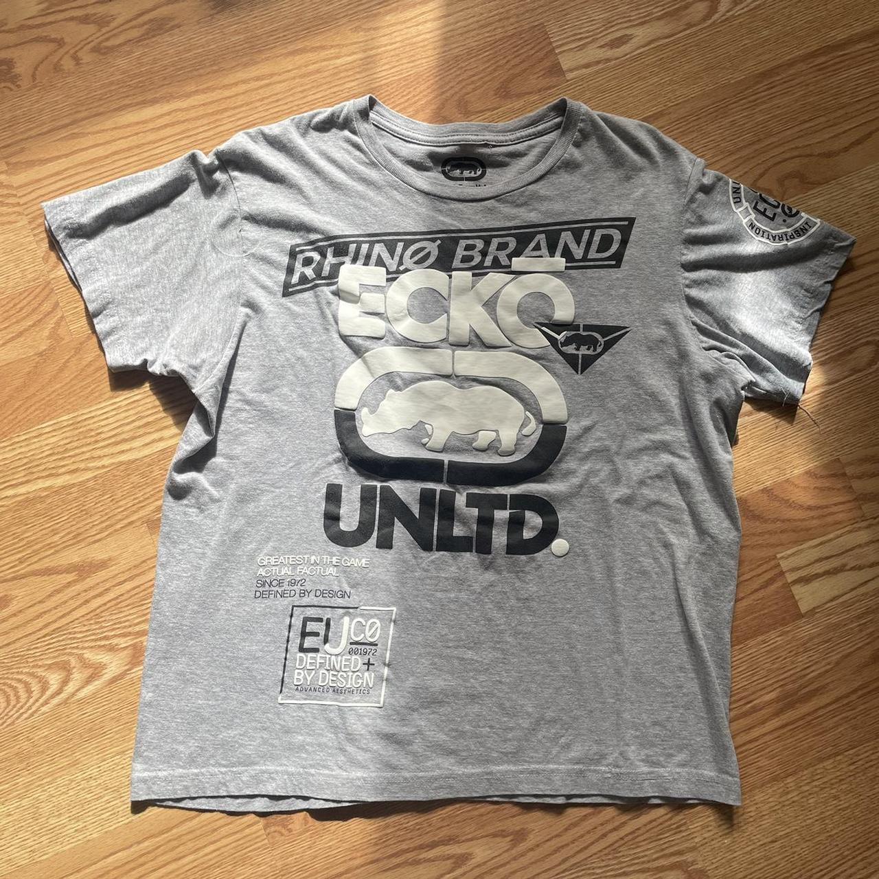 Y2k Ecko Unltd Shirt, grey tee with “Ecko Unltd” on... - Depop