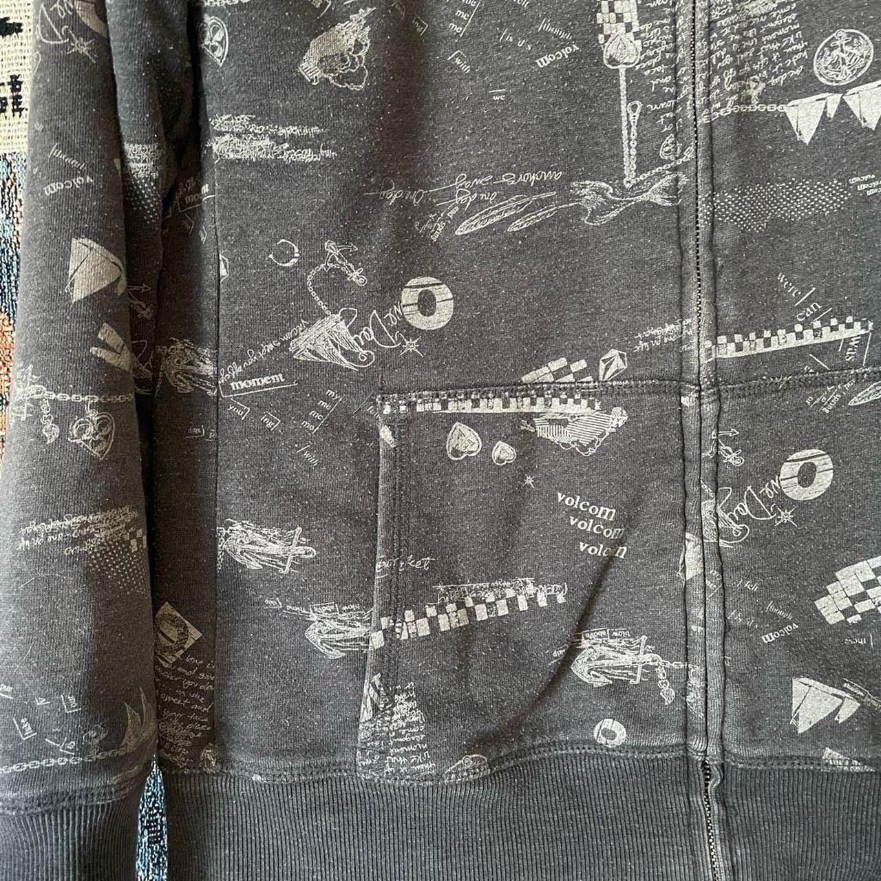 Volcom Aop Zipup Hoodie Grey Spellout Logo Women’s... - Depop