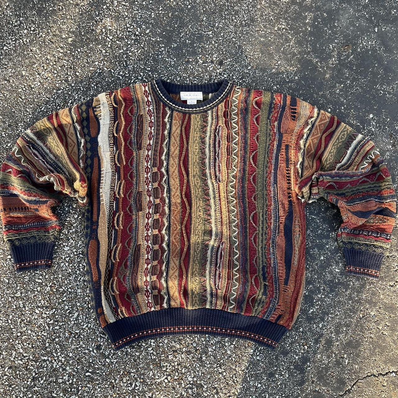 Vintage 90s Coogi-style cable knit sweater -size... - Depop