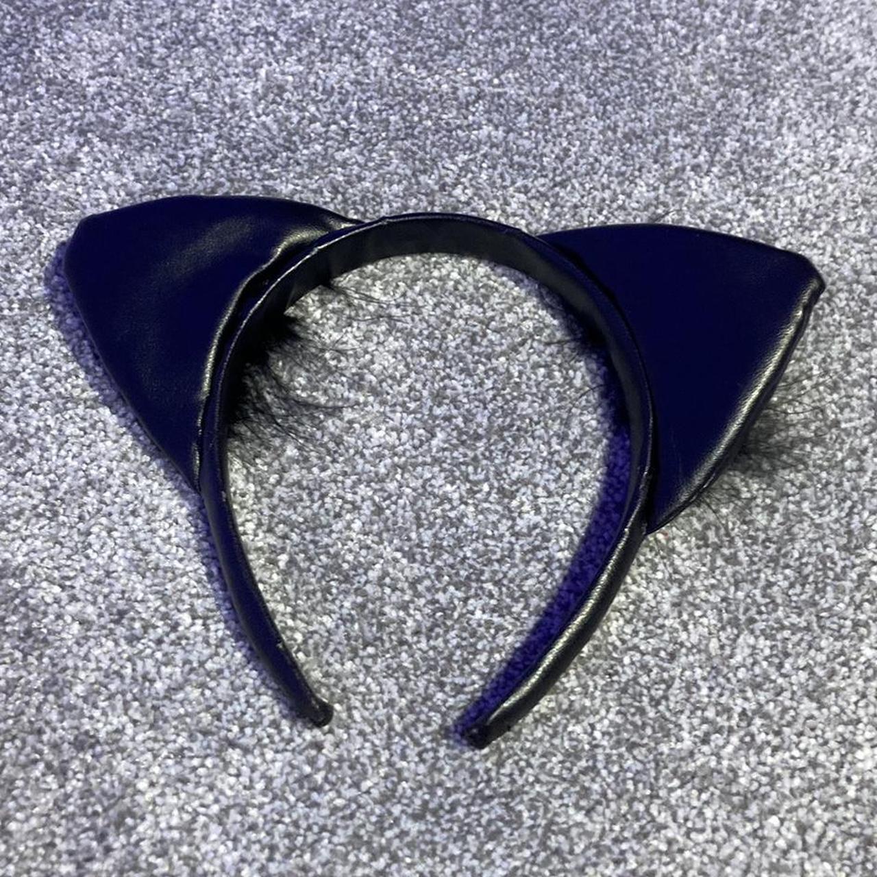 Black leather cat ears with faux fur, halloween... - Depop