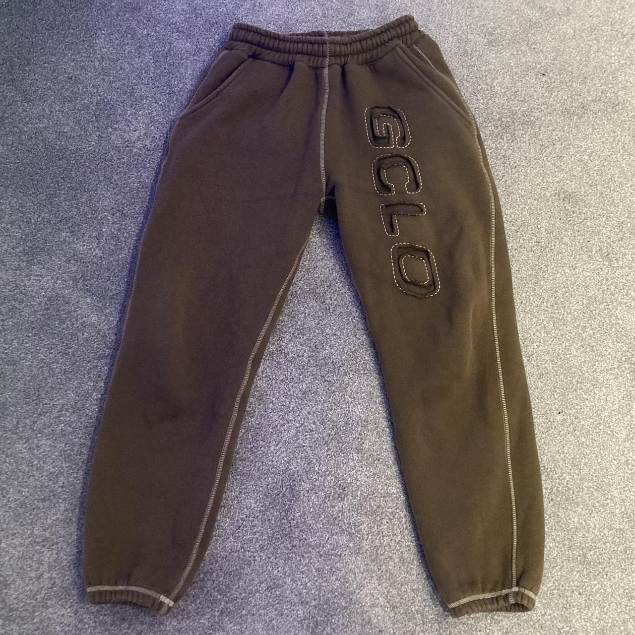 khaki/brown gclo studios joggers rip stitch design... - Depop